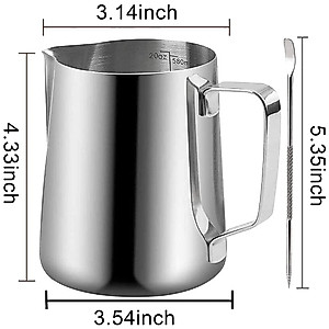20 oz Milk Frothing Pitcher, 304 stainless steel 600ml milk can coffee frothing cup with art deco pen milk jug coffee cup used to make cappuccino latte