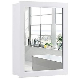 Tangkula Mirrored Bathroom Cabinet, Wall Mount Storage Organizer, Medicine Cabinet with Single Doors