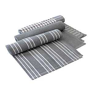 Akma's textile 100% Natural Cotton Kitchen Towels (17”x 28”, 3 Pack), Set of 3 Waffle Weave Tea Towels, Highly Absorbent Cloth Dish Napkins, Quick Drying Dish Towels, Classic Cloth Napkins, Dark Gray