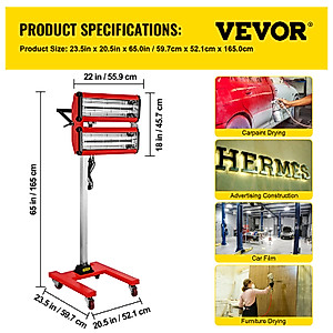 Bestauto 2000W Baking Infrared Paint Curing Lamp Short Wave Infrared Heater Car Bodywork Repair Paint Dryer/Stand