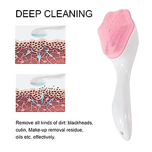 Silicone Face Scrubber Exfoliating Brush, Beomeen 2 Pack Manual Handheld Facial Cleansing and Blackhead Scrubber, Soft Bristles Waterproof for Face Skincare (Blue, Pink)