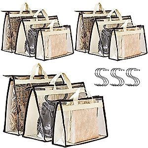 Peohud 9 Pack Clear Handbag Storage Organizer, Dust Bags for Handbags, Transparent Purse Organizer for Closet, Hanging Handbags Dust Cover Bags with Zipper, Handles and Hooks
