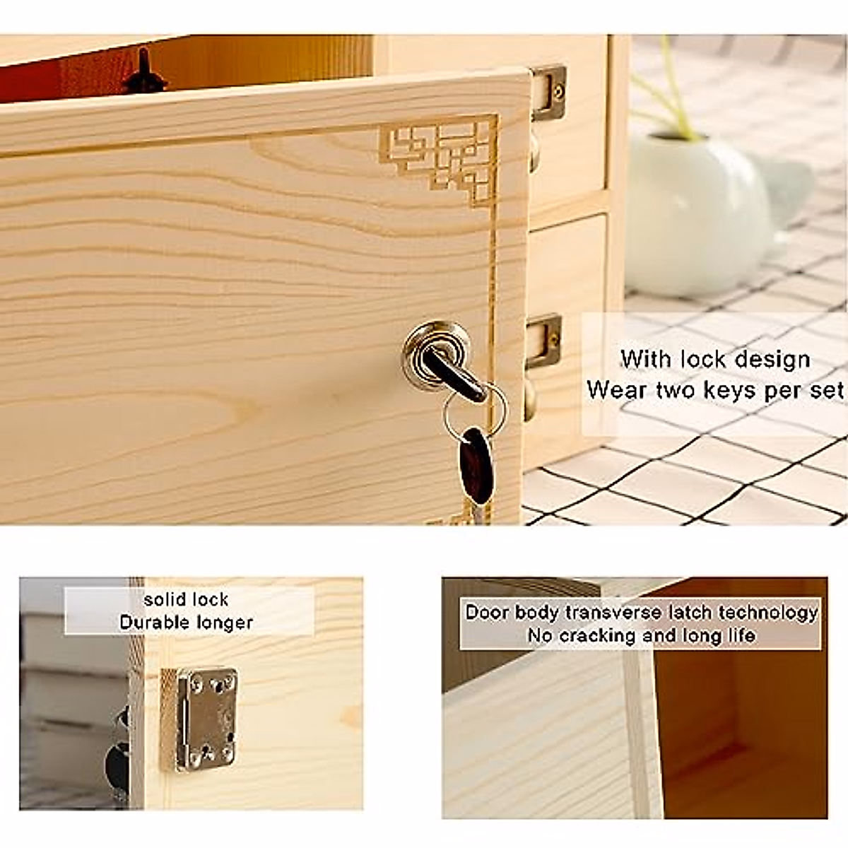 OOCCO Desktop Drawer Cabinet,Flat File Cabinet,Wooden Desktop Storage Box with Lockable Drawers,Wooden File Cabinet/Data Cabinet,for Monitor Stand/Printer Platform