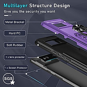 Google Pixel 7 Case with Screen Protector + Camera Lens Protector,Heavy Duty Shockproof Full Body Protective Phone Cover,Built in Rotatable Magnetic Ring Holder Kickstand,2022 Lavender