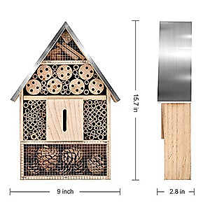 Elipark Wooden Mason Insect Bee Butterfly House,Insect Hotel,an Outdoor Hanging Bamboo Habitat for Bee Butterfly Ladybugs Live,Bee Box,Butterfly Habitat for Garden,9 x 15.7 x 2.5 Inch