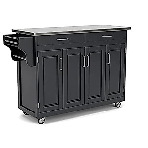 Homestyles Create Kitchen Cart, Stainless Steel Top, Black