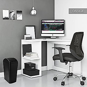 ABuff Small Lidded Trash Can, 12 Liter/3 Gallon Small Black Plastic Trash Can Garbage Bin with Lid for Office, Bedroom, Bathroom