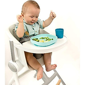 BEABA Silicone 4 Piece Baby Feeding Set, Suction Plates for Baby, Includes Plate, Bowl, Cup, 2nd Stage Silicone Spoon, High Grade Food Safe Silicone, Peacock