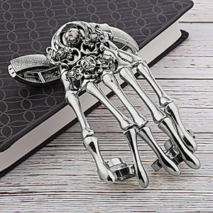 LUX ACCESSORIES Silver-tone Hem Gothic Skull Tools Full Hand Skeleton Bracelet Rings