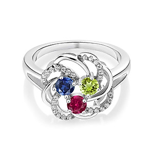 Gem Stone King Customized and Personalized Build Your Own 3 Stone Birthstones White Created Sapphire 925 Sterling Silver Ring For Women (Size 8)