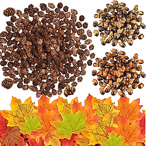 200Pcs Artificial Acorn Artificial Maple Leaves Natural Mini Pine Cone Decor Set,Autumn Table Decorations Set Plastic Acorns Fall Leaves for Home Autumn Favor,Thanksgiving Day Christmas Wedding Decor
