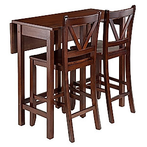 Winsome Lynnwood Collection 3 Piece Drop Leaf Table with 2 Counter V-Back Stools, Brown