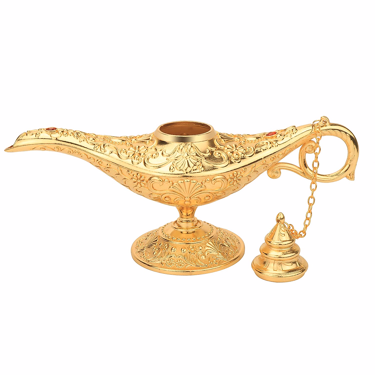LAUYOO Classic Aladdin Magic Genie Lamp Legend Wishing Light Costume Lamp Metal Carved Arabian Props for Home Tabletop Decoration Party Birthday Halloween Christmas Size 7 x 20.7 x 11.3CM-Gold