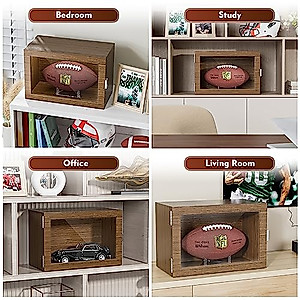 Full Size Wooden Football Display Case with Acrylic Football Stand【No Assembly Required 】 with 98% UV Acrylic Door, Sports Memorabilia Showcase and Storage Box