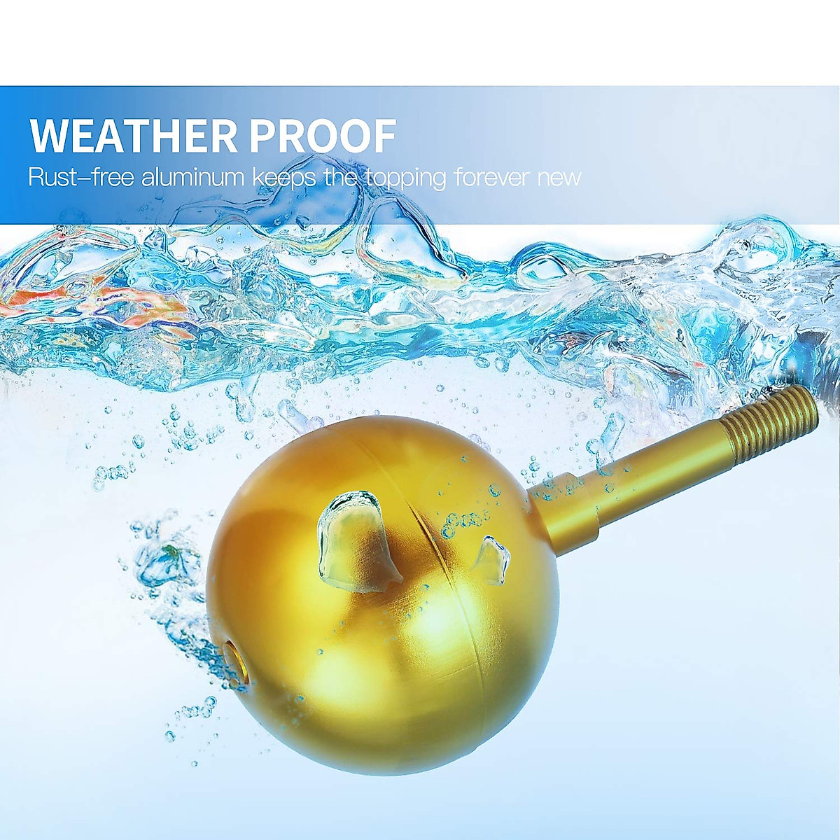 Anley Authentic 3" Flagpole Ball Topper Ornament - Gold Anodized Aluminum Finish - Weatherproof Top Replacement - Fit Standard USA Flag Poles, Pulley Truck & Solar Lights