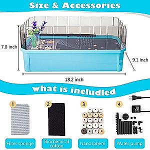 Turtle Tank Kit Turtle Aquarium with High Fence to Prevent Escape ,Large Turtle Habitat Tank Kit with Water Filter and Multi Filter Mater to Provide a Water Bath for The Turtle, Easy to Change Water