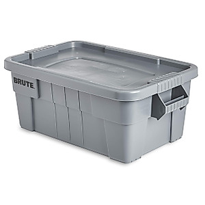 Rubbermaid Commercial Products BRUTE Tote Storage Bin with Lid, 14-Gallon, Gray, Rugged/Reusable Boxes for Moving/Camping/Garage/Basement Storage