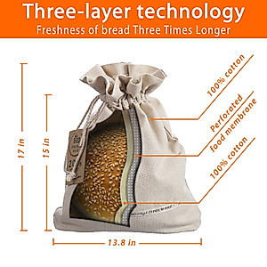 Goodleks Three-Layer Cotton Bread Bag, Reusable Bread Bags for Homemade Bread Large, Natural Organic Canvas Bread Storage Bags
