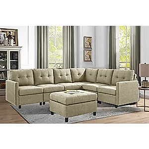 BEEY Sectional Sofa Set 6 Seats Reversible Corner Sectional with Ottoman L-Shaped Fabric Couches Modular Living Room Furniture Sets