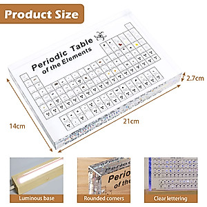 OCTAOR Periodic Table of Real Elements, Wooden Base with RGB Lighting and Magnifying Glass, Student Chemistry Learning Tool, Larger Size Acrylic Science Gift and Craft (8.3 x 5.5 inch)