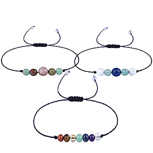 Multistyle Healing Crystal Stone Bead Bracelet with Meaningful Card Handmade Adjustable Wax Rope Yoga Amethyst Tigereye Chakra Bracelets for Women Men Meditation Relax Anxiety Jewelry-2