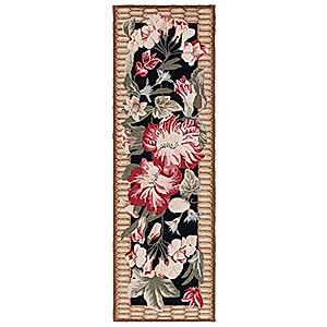SAFAVIEH Chelsea Collection Runner Rug - 2'6" x 10', Black & Brown, Hand-Hooked French Country Wool, Ideal for High Traffic Areas in Living Room, Bedroom (HK301A)