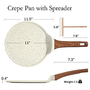 ESLITE LIFE Crepe Pan with Spreader, Nonstick Ceramic Coating Flat Skillet Tawa Dosa Tortilla Pan, PFOA Free (White, 11" w/spreader)