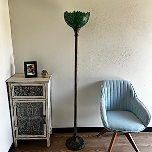 enjoy decor lamps Tiffany Torch Floor Lamp Green Leaves Stained Glass LED Bulb Included for Living Room Dining Room Bedroom 12" W*12" D*66" H