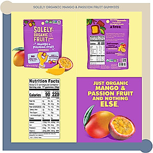 Solely Fruit Gummies Variety Pack of 4 Bundle - 1 of each flavor (Organic Mango, Mango and Orange, Mango and Guava, Mango and Passion Fruit) 13 oz total No Added Sugar Vegan Organic Whole Dried Fruit Snacks