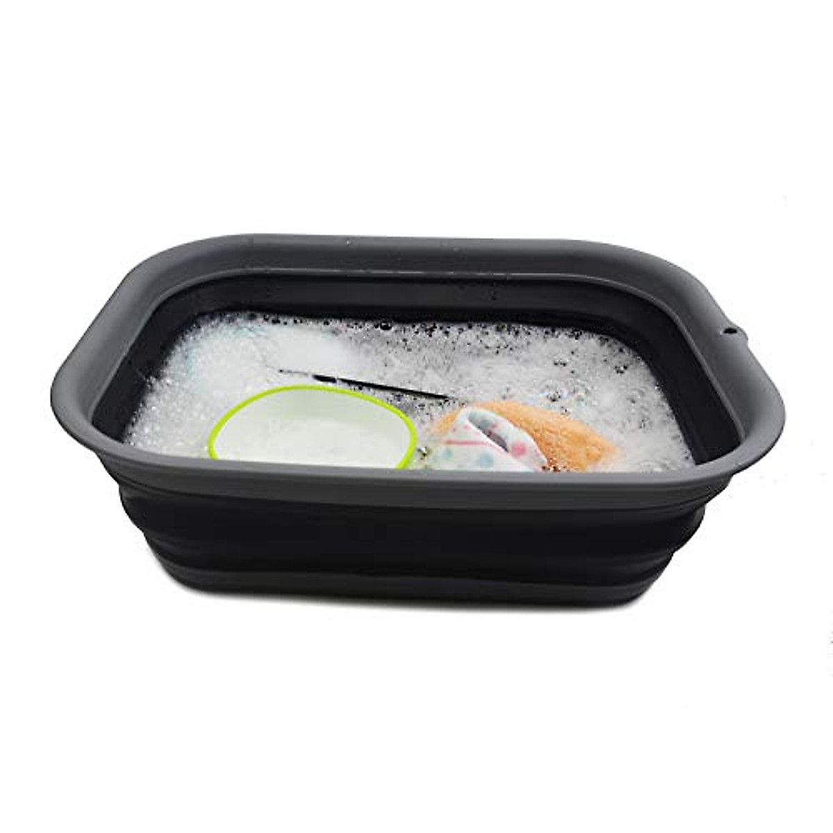 SAMMART 12L (3.17 Gallon) Collapsible Tub - Foldable Dish Tub - Portable Washing Basin - Space Saving Plastic Washtub (1, Grey/Black)