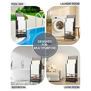 ZOES HOMEWARE 41" H Free Standing Towel Rack for Bathroom | 3 Tier Blanket Rack with 2 Storage Shelves | Anti-Rust Stand Towel Rack for Outdoor,Bathroom,Bath&Pool | Black, 41"x16"x12"