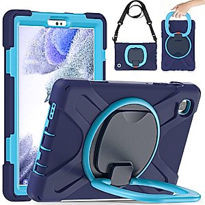 Case for Samsung Galaxy Tab A7 Lite 8.7'' with Pencil Holder - Rotating Handle Grip &Stand -Shoulder Strap, SCSVPN Rugged Protective Kids Case for Galaxy Tab A7 Lite 2021 SM-T220/T225/T227, Navy/Blue