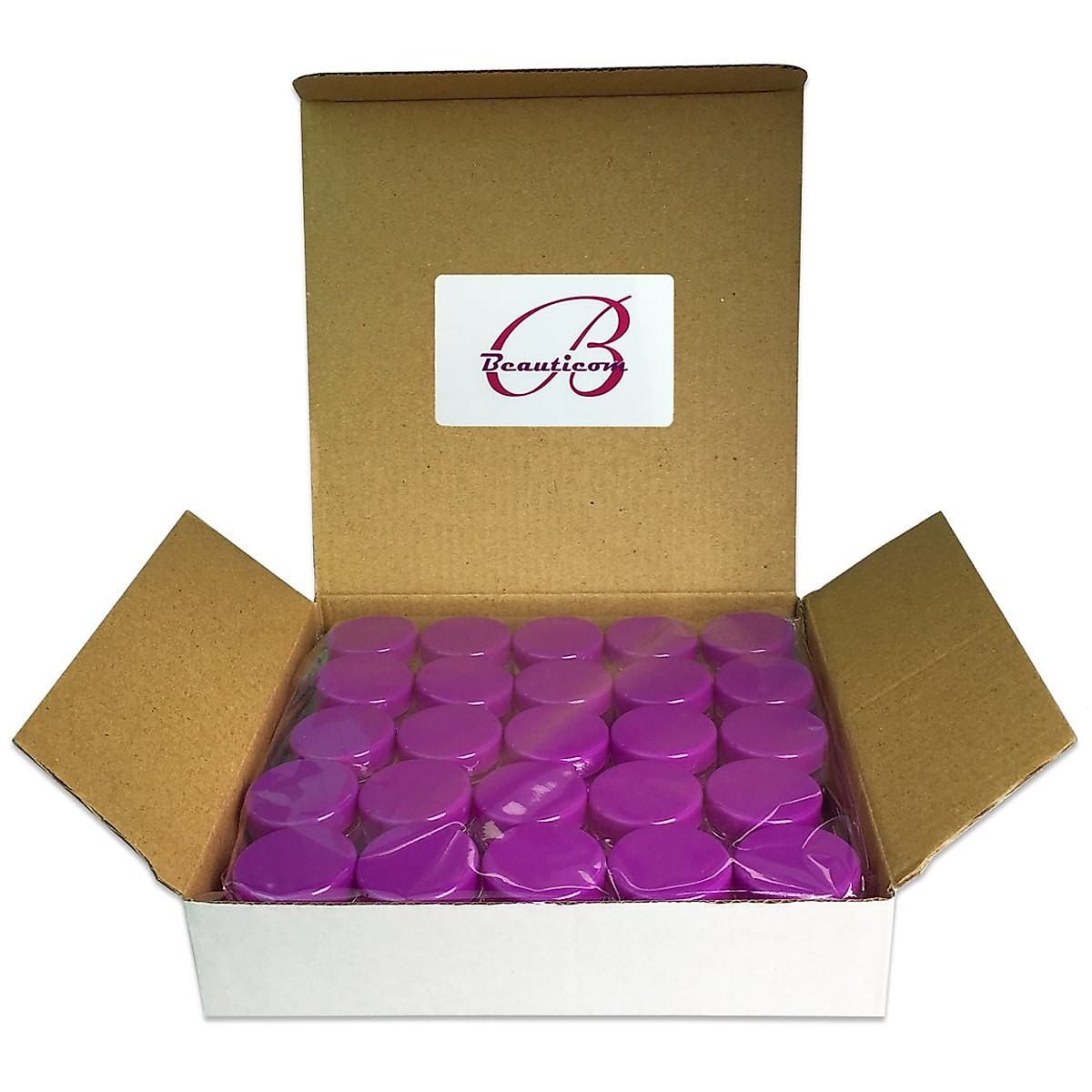 (Quantity: 50 Pieces) Beauticom 3G/3ML Round Clear Jars with PURPLE Lids for Scrubs, Oils, Toner, Salves, Creams, Lotions, Makeup Samples, Lip Balms - BPA Free