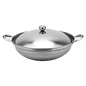 CALLARON Stainless Steel Frying Pan Skillet Crepe Pancake Pan Hot Pot Everyday Pan Omelette Cooking Pan Round Griddle Pan Cookware with Handle and Lid 25cm