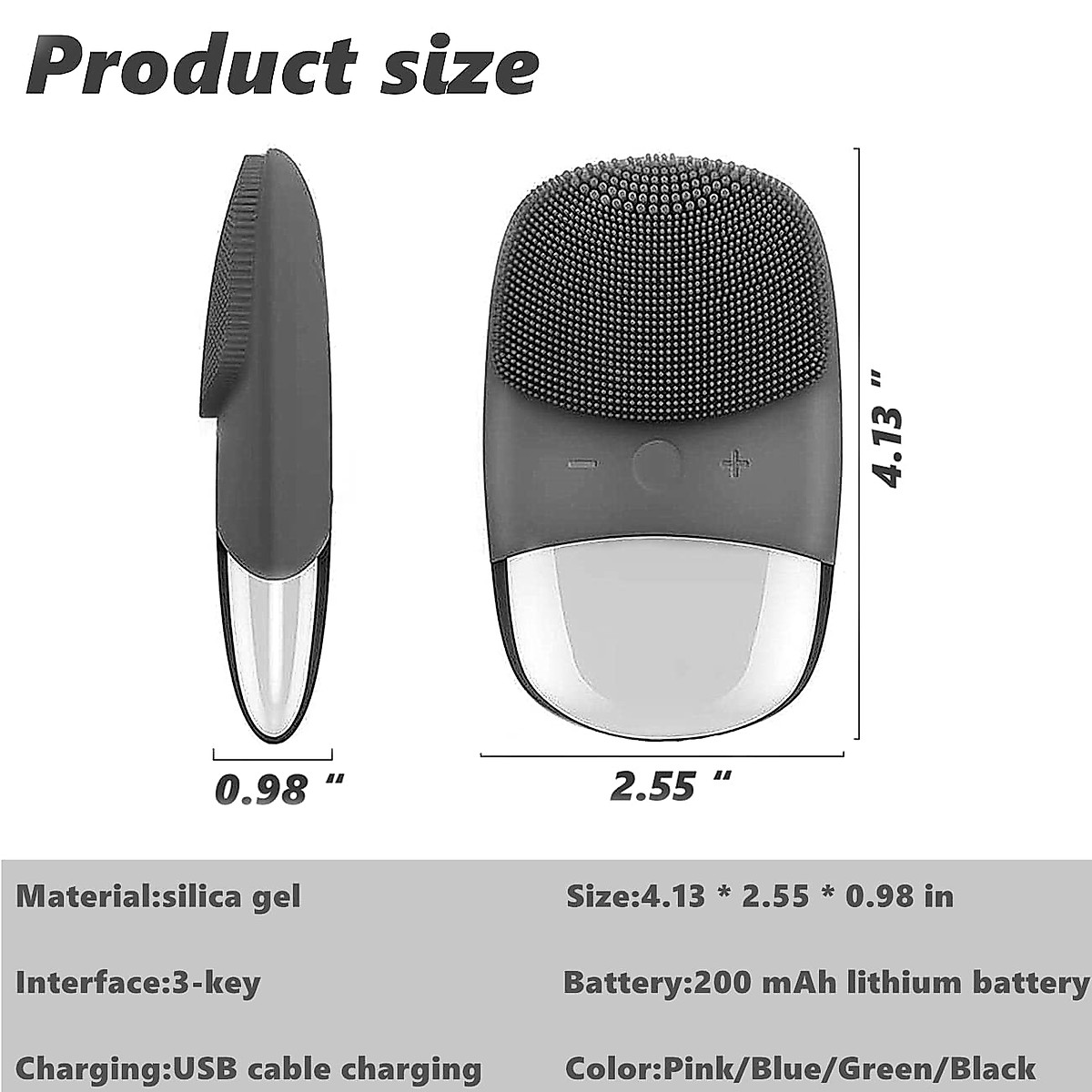 MEGAN Facial Cleansing Brush,USB Rechargeble Electric Silicone Face Scrubber,IPX7 Waterproof Sonic Facial Massager, 3 in 1 face Brush for Deep Cleanning, Blackhead Remover, Exfoliating.（Black）