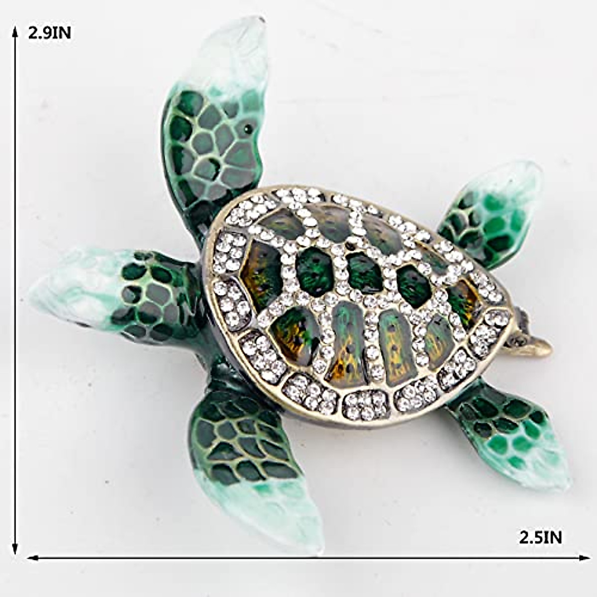 SEVENBEES Small Green Sea Turtle Trinket Box Hinged Hand Painted Enameled Sea Turtle Figurine Jewelry Box Gift for Home Decor