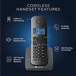 Motorola Voice C42 Corded Phone System + 3 Digital Cordless Handsets w/Answering Machine, Call Block - Black (C4203)