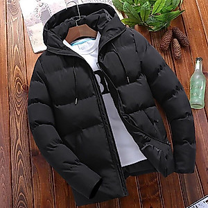 Men's Hooded Quilted Down Jacket, Men's Winter Water Resistant Hooded Puffer Jackets Zip Up Windbreaker Jacket with Pockets(G-Black,Large)