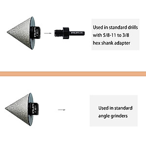 BTBLBITS Diamond Beveling Chamfer Bit 0-2" (50mm) Countersink Drill Bits for Hole Enlarging Trimming in Tile Granite Marble Porcelain Ceramic W/ 5/8"-11 Thread for Angle Grinders & 3/8” Hex Shank