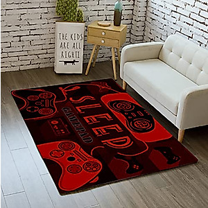 Gamepad Area Rugs for Gamer Floor Rugs for Boys Gaming Red Black Carpet Bedroom Floor Mats Doormats Video Game Mens Floor Mat for Teen Room Home Decor, 2'x3'