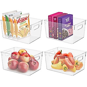 Homeries Pantry Organizer, Clear Storage Bins, for Kitchen, Pantry, Cabinets, for Storing Packets, Spices, Sauce, Snacks, Cans, Set of 4 11” x 8” x 6”