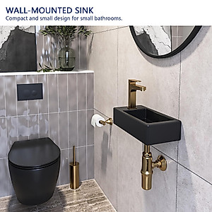 DeerValley DV-1V081R Liberty Wall Mount Sink, Rectangle Mini Vessel Sink,Small Bathroom Cloakroom White Porcelain Ceramic Wash Basin (Right Hand)