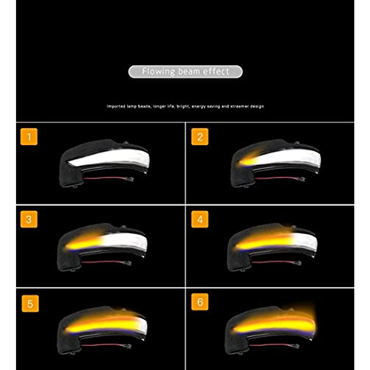Auto-Tech 1 Pair Side Rearview Mirror Running Water Turn Signal Lamp Compatible For Toyota hynix 2015 + (Yellow Light)