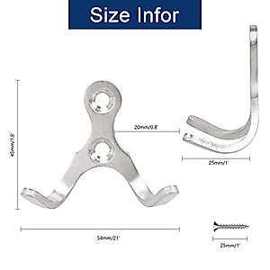 NearMoon Double Prong Coat Hooks Wall Mounted, Heavy Duty Stainless Steel Retro Double Robe Hanger Rustproof Wall Hooks for Towel Hat Key Bag on Bathroom, Kitchen, Bedroom, 5 Pack, Brushed Nickel