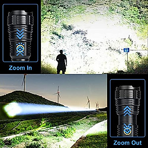 BengMxj Rechargeable LED Flashlights, 990,000 High Lumens Flashlight, XHP70 Tactical Flashlight with Zoomable, 5 Modes, Super Bright Waterproof Flashlights for Emergencies, Camping, Hiking