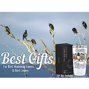 Onebttl Bird Watching Tumbler for Lovers & Watchers, 20oz Stainless Steel Insulated With Lid & Straw, Gift Card & Box Included, Birthday Gift - 360 White