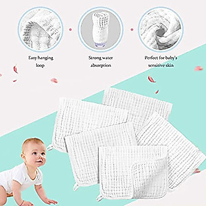 BELIZ Muslin Burp Cloths for Baby - 100% Organic Cotton Baby Washcloths - Cloth Diapers - 6 Layers Large 20" X 10" Extra Absorbent Soft Unisex - Boy and Girl (White 5 Pack)