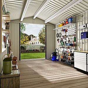 WKM Outdoor Storage Shed 8x12 FT, Utility Metal Tool Storage with Lockable Doors and Updated Frame Structure, Large Metal Garden Shed for Backyard, Patio Lawn, Brown