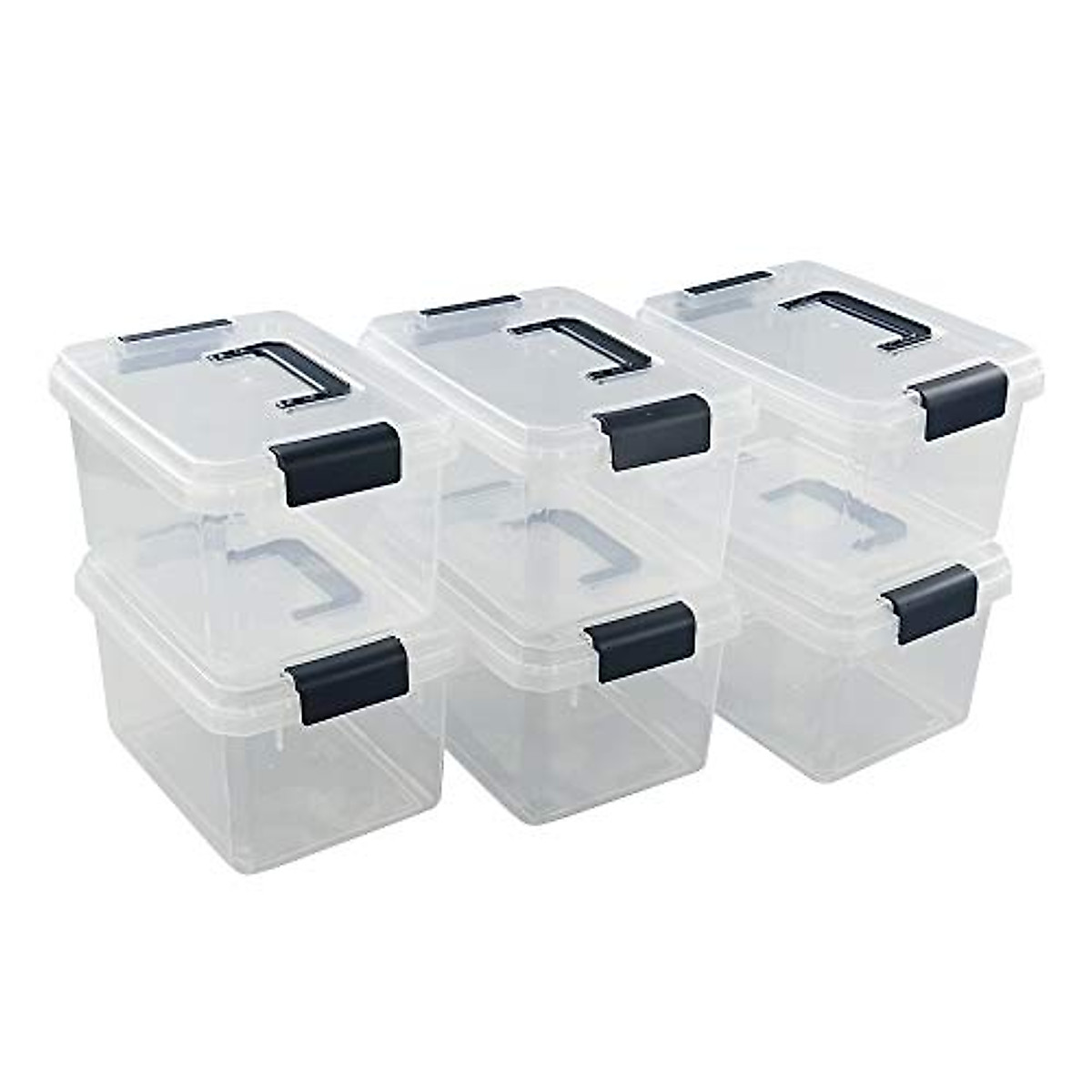 Nesmilers 4.5 L Plastic Latch Storage Boxes with Lids, 6-Pack Plastic Boxes