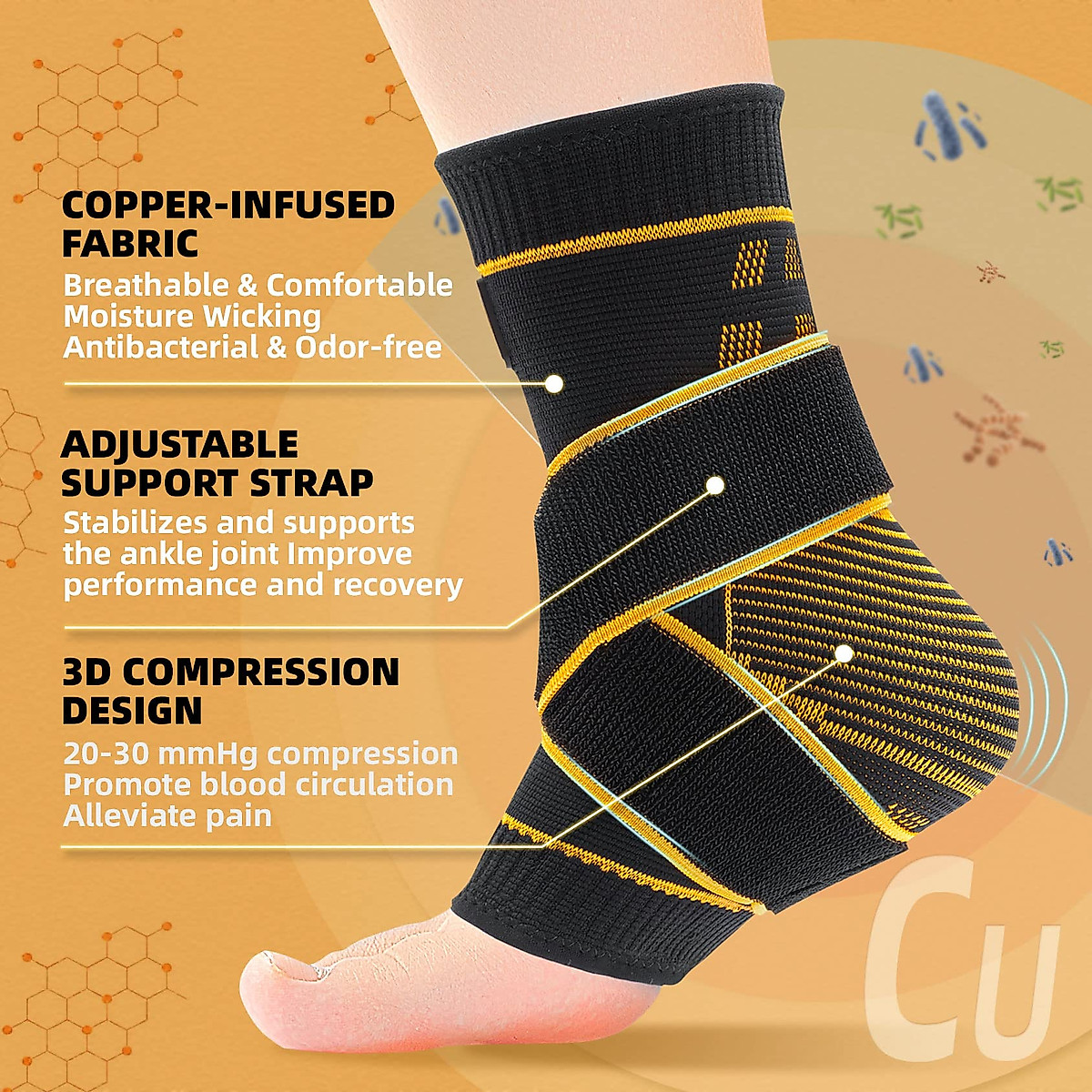 Copper Ankle Brace for Women Men Plantar Fasciitis Relief - Ankle Support Brace Ankle Compression Sleeve Socks Foot Brace Ankle Wrap for Sprained, Achilles Tendon, Pain Relief, Injured Foot, Sports